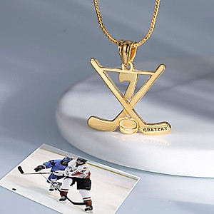AILIN 925 Sterling Silver Custom Hockey Necklace With Lucky Number and Name Personalized Engraving Pendant Ice Hockey Sticks Sports Chain Charm Athletic Jewelry Gifts For Men Son Women