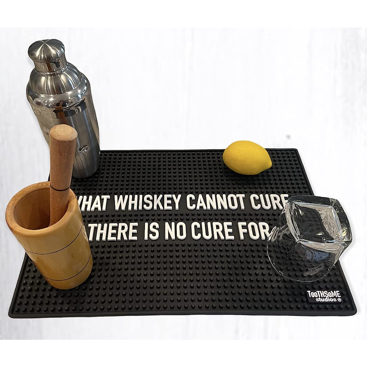 What Whiskey Cannot Cure There is No Cure for 17.7" x 11.8" Funny Bar Spill Mat Rail Countertop Accessory Home Pub Decor Slip Resistant Durable Covering for Craft Brewery Kitchen Cafe and Restaurant