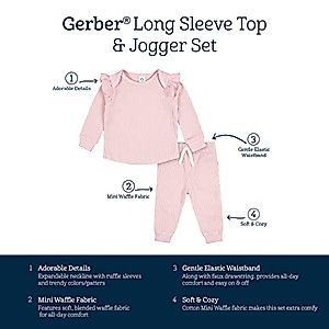 Gerber Baby Girls 2-Piece Long Sleeve Tee & Pull-On Jogger Set, Pink, 0-3 Months
