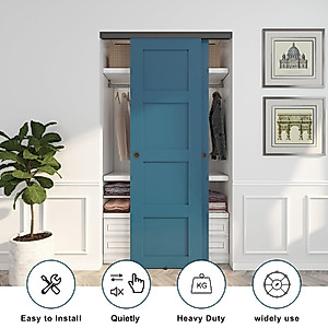 JUBEST 4FT Heavy Duty Bypass Door Hardware with Finger Pulls,Sturdy Aluminum Sliding Closet Door Track for 2 door System,Quietly and Smoothly,Fit Door Thickness 1 3/8" or 1 3/4",Easy to Install, Black