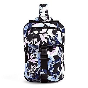 Vera Bradley Women's Cotton Utility Sling Backpack, Plum Pansies - Recycled Cotton, One Size