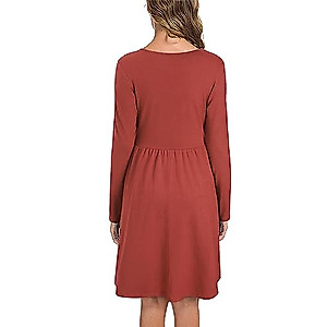 ULTRANICE Women's Fall Casual Long Sleeve Dresses V Neck Business Work Winter A Line Church Dress with Pockets 2023(Red E,XL)