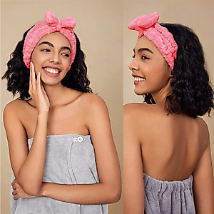 6 Pieces Spa Headband Wrist Washband Scrunchies Cuffs for Washing Face, Towel Wristbands Hair Headband Face Wash Wristband for Women Girls Makeup Prevent Liquids from Spilling Down Your Arms (Pink)