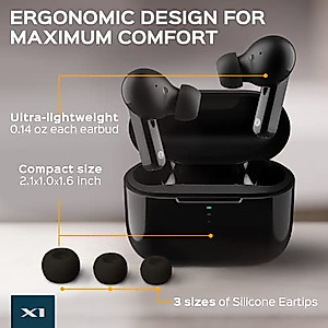 TREBLAB X1 - True Wireless Earbuds, IPX4 Waterproof Bluetooth Earbuds with Touch Control, Voice Assistant, Transparency Mode,Gaming Mode, Up to 24 Hour Playtime, Includes Charging Case, Black(Renewed)