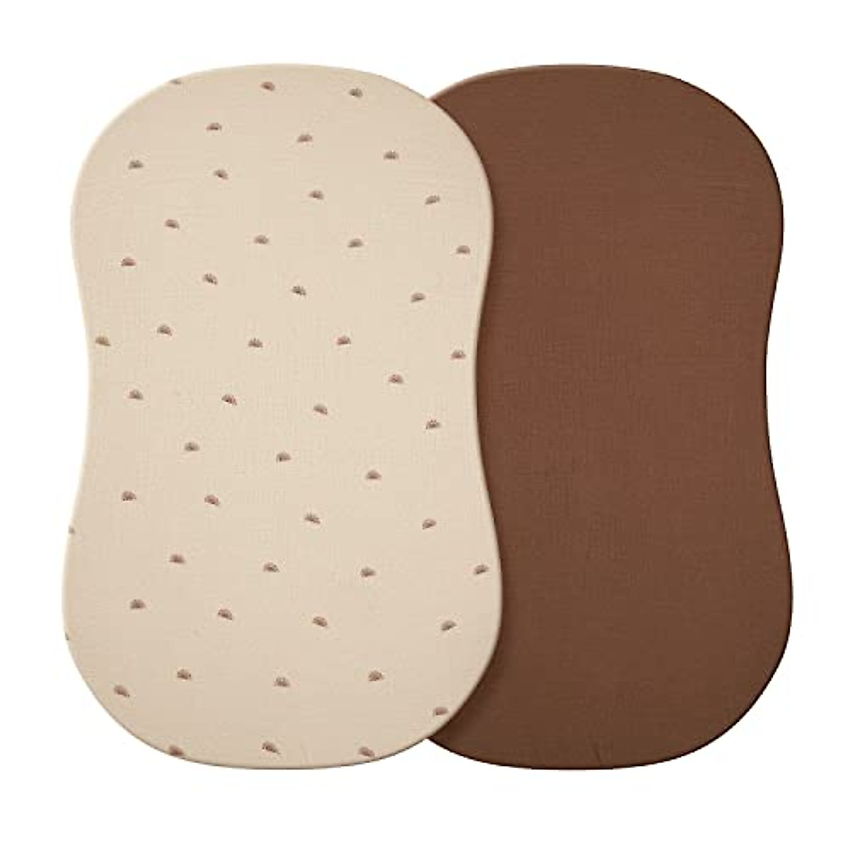 Muslin Bassinet Sheet for Baby Girl Boy, Muslin Cotton Fitted for Oval Hourglass and Rectangular Bassinet Mattress Pad, Stylish Boho Bassinet Sheets Baby Nursery, 2 Pack (Sunshine& Brown)