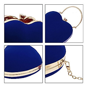 Reberomantic Goodbag Heart Shaped Evening Purse Velvet Clutch Purse Solid Evening Bag, Blue