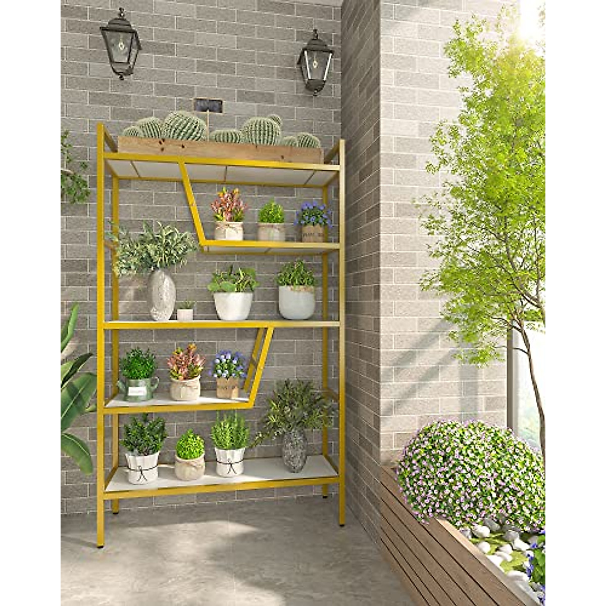 Teraves 5-Tier Adjustable Bookshelf Wood Bookcase with Metal Frame Book Shelf Organizer for Living Room/Bedroom/Study Room,46 Variants