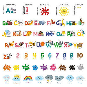 DECOWALL DS9-8070 Animal Alphabet Numbers Colour Weather Kids Wall Stickers Decals playroom Letters Decor Bedroom ABC Nursery Classroom Toddlers Learning Educational Baby Rainbow Colorful