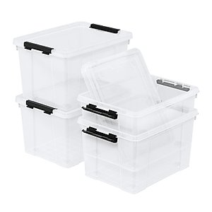 Yesdate 4 Pack 22 Quart Latch Box, Clear Home Organization Containers Bin with Lid, Buckle Up Storage Box Set