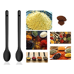 Stirring Spoons for Cooking Set of 3, Silicone 12 Inch Long Handle Spoons, Nonstick Mixing Spoons for Cooking, Silicone Stirring Spoons BPA Free, Nontoxic & Resistant to 480°F (2 in Black)