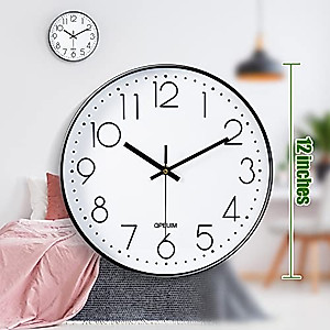 QPEUIM Wall Clock 12 Inch Wall Clocks Non-Ticking Battery Operated with Stereoscopic Dial Ultra-Quiet Movement Quartz for Office Classroom School Home Living Room Bedroom Kitchen