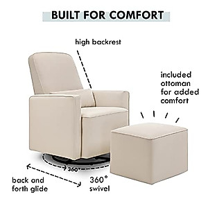 DaVinci Olive Upholstered Swivel Glider with Bonus Ottoman in Polyester Cream, Greenguard Gold & CertiPUR-US Certified