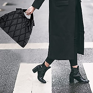 Lightweight (Black) Shoulder bag for Women, 18.11 x 12.2 x 5" Fits anywhere Soft Quilted Padding PufferTote Bag, Purse, Big Capacity, lightweight and durable.
