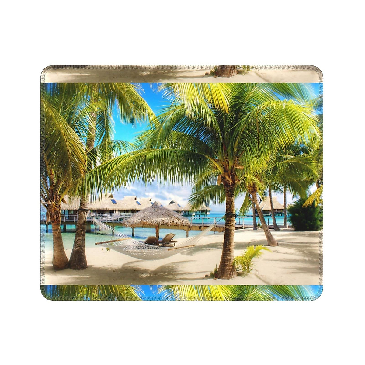 Tropical Beach Scenery Mouse Padwith Stitched Edges and Non-Slip Rubber Base for Laptop Computers Gaming Office or Home
