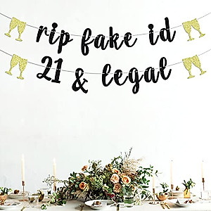 Rip Fake ID, 21& Legal Banner - Bunting Backdrops for Cheers to 21 Years - Funny Decorations for Happy 21st Birthday Party Supplies/Favors
