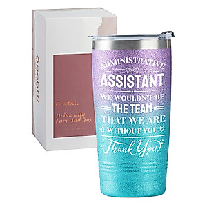 Onebttl Administrative Professional Day Gifts for Administrative Assistant, Secretary, 20 oz Stainless Steel Tumbler for Women - Thank You - Blue Purple Gradient Glitter
