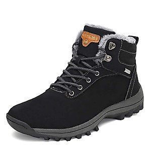 Mishansha Mens Womens Winter Warm Snow Boots Slip On Waterproof Outdoor Casual Walking Hiking Shoes Black 12.5 Women/11 Men