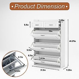 ODUWA Shoe Storage Cabinet with 3 Flip Drawers and 2 Storage Drawers,Easy to Store 18-25 Pairs of Shoes,White Wood Shoe Storage Cabinet for Entryway,Hallway,PVC Door with Shape