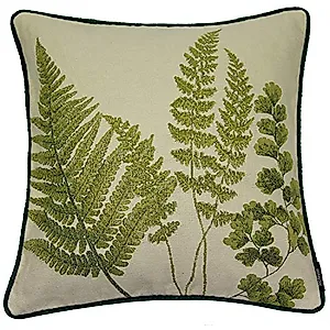 McAlister Textiles Decorative Tapestry Throw Pillow Cover Scatter Cushion with Fern Tapestry Design & Green Velvet Backing for Lounge, Bedroom & Garden.