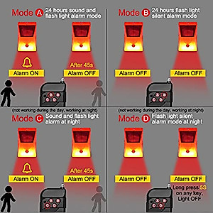 Motion Sensor Alarm Outdoor Solar Powered 8LED Strobe Light Security Alarm System PIR detect Loud Siren Alert (129dB 328ft) with Remote Control，for Home Chicken coops Farm Barn Villa Yard