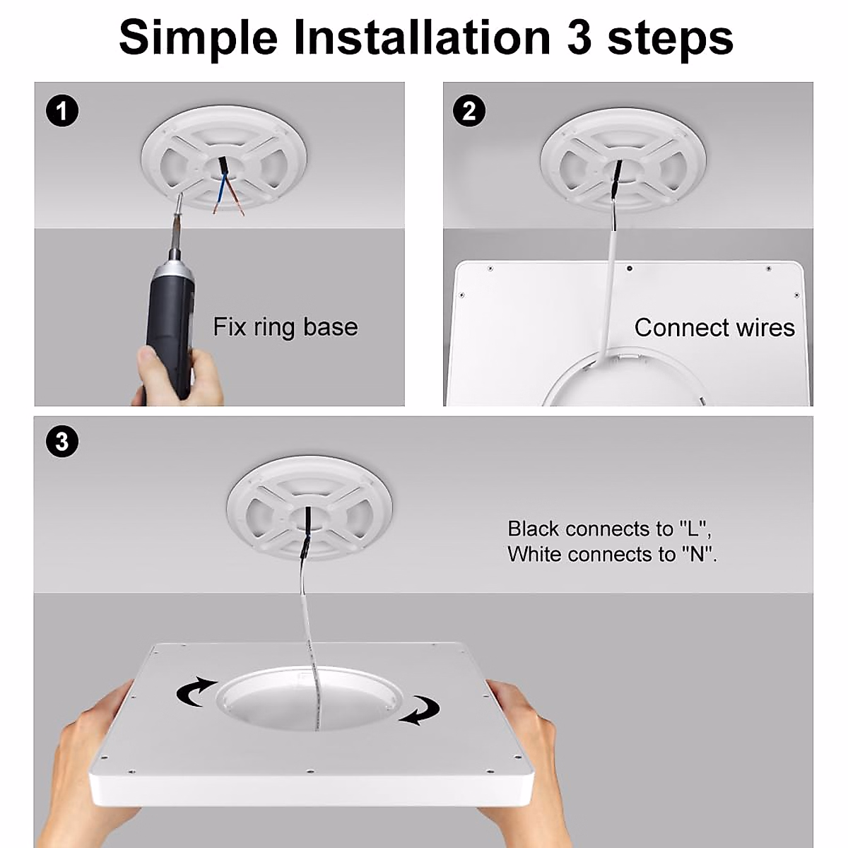 LED Flush Mount Ceiling Light Fixture, 5000K Daylight White, 12inch 24W, 3200LM, Slim Flat Panel Lighting Fixture, Square Modern Ceiling Lamp for Bedroom, Kitchen, Living Room, Closet, Stairwell