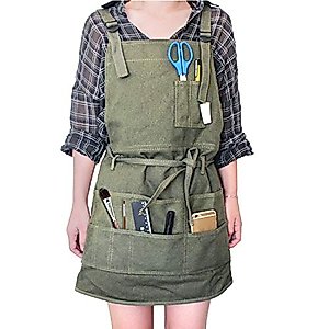 VONLUXE Artist Canvas Apron with Pockets Painting Apron Adjustable Shoulder Strap/Waist Ties Painter Aprons Mothers Day Gift for Women Mom Art Gardening Apron Adjustable
