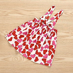 Myhrey Toddler Baby Girls Valentine's Day Outfits Ruffle Long Sleeve Stripe Shirt + Suspender Skirt Set (Pink, 12-18 Months) M04 M04a