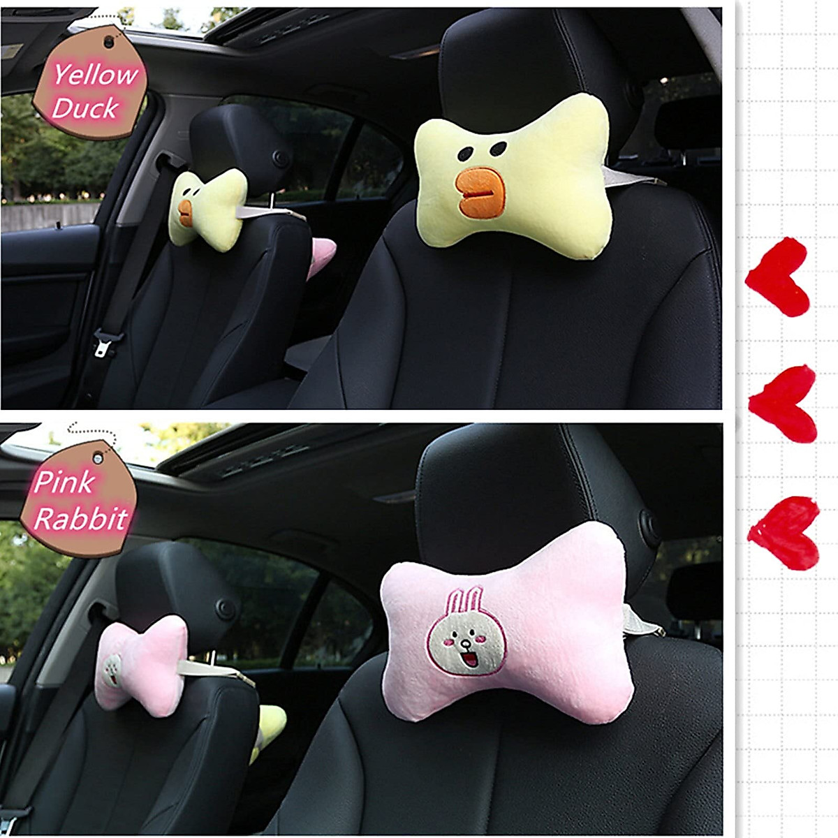 Azoepart 2PCS Car Cute Headrest Pillow Cartoon Car Neck Pillow Comfortable Soft Car Seat Plush Pillow Head Rest Cushion Universal Headrest Pillow for Travelling Car Seat and Home, Brown Bear