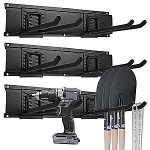 SHUESS Garage Tool Organizer Storage Rack, 47 Inch Garage Organizer Wall Mount, Heavy Duty Garden Tool Organizer, Adjustable Tool Storage Rack Hooks, Yard Shed Ski Tool Organizer Hold Max 465 lbs