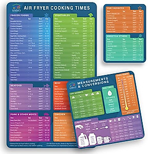 Air Fryer Magnetic Cheat Sheet Set by Linda’s Essentials - Air Fryer Cooking Times Chart Magnet, Quick Reference Guide for Cooking and Frying, Air Fryer Cooking Times Chart & Kitchen Conversions