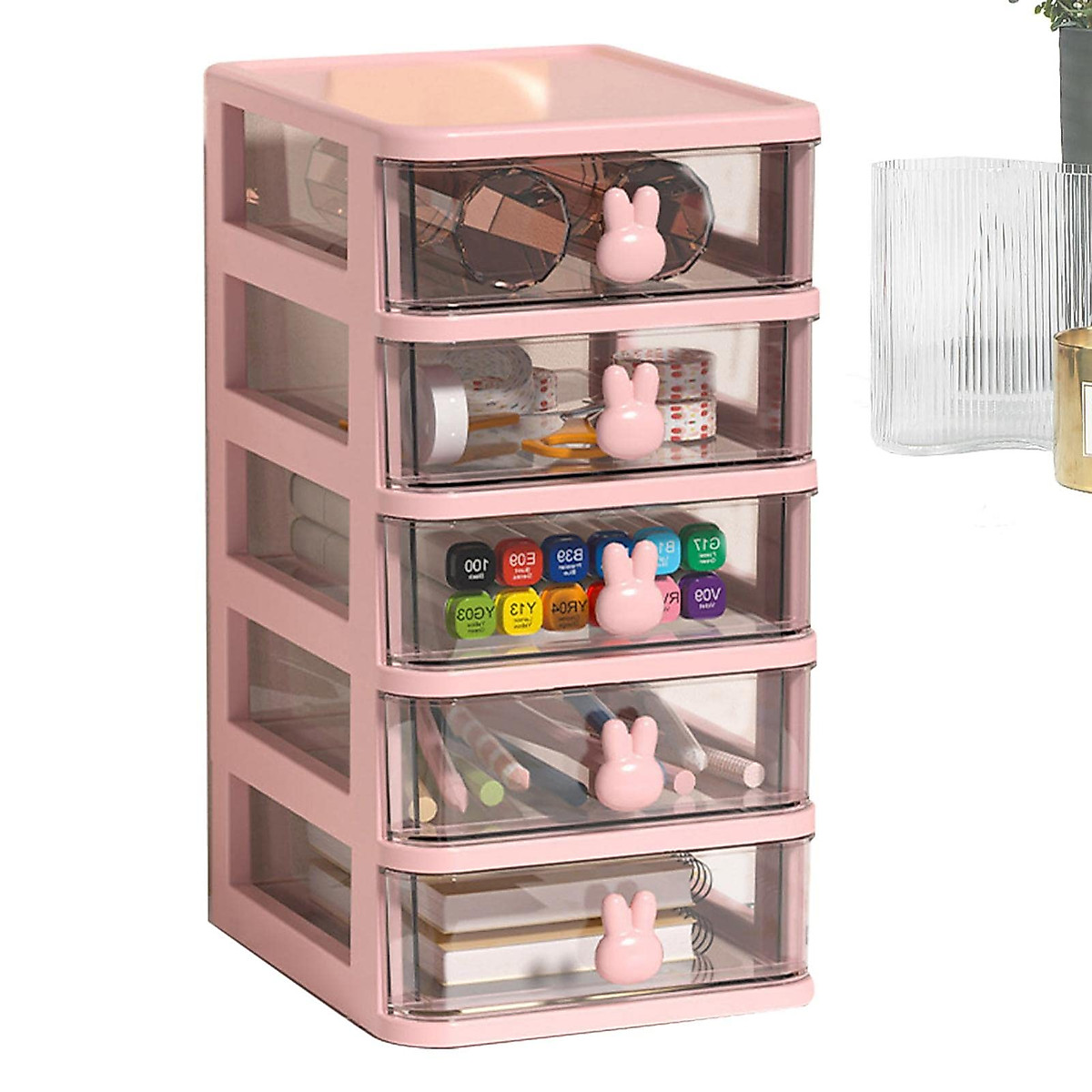 Dosulou Stackable Makeup Organizer and Storage - Clear Plasticss Storage Drawer with Pull-Out Handles | Multi-use Organizing Bins for Kitchen, Bedroom, Bathroom, Offices, Utensils, Makeup, Jewellery