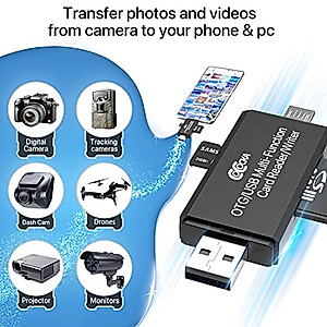 Micro USB OTG to USB 2.0 SD Card Adapter, COCOCKA Micro SD Card Reader，Trail Camera Memory Card Adapter Connector for Android Phone/Computer，Supports SD/SDHC/SCXC/MMC/MMC Micro