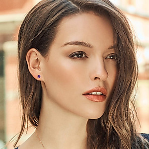 Gem Stone King 925 Sterling Silver 4MM Purple Amethyst and Blue Topaz Stud Earrings For Women Men Set of 2