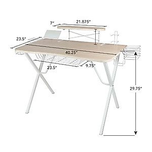 DUNTRKDU Desk Computer Desk 40"x 23.5" Home Office Desk Extra Large Modern Ergonomic Black Table Gamer Workstation with Cup Holder Headphone Hook (White)