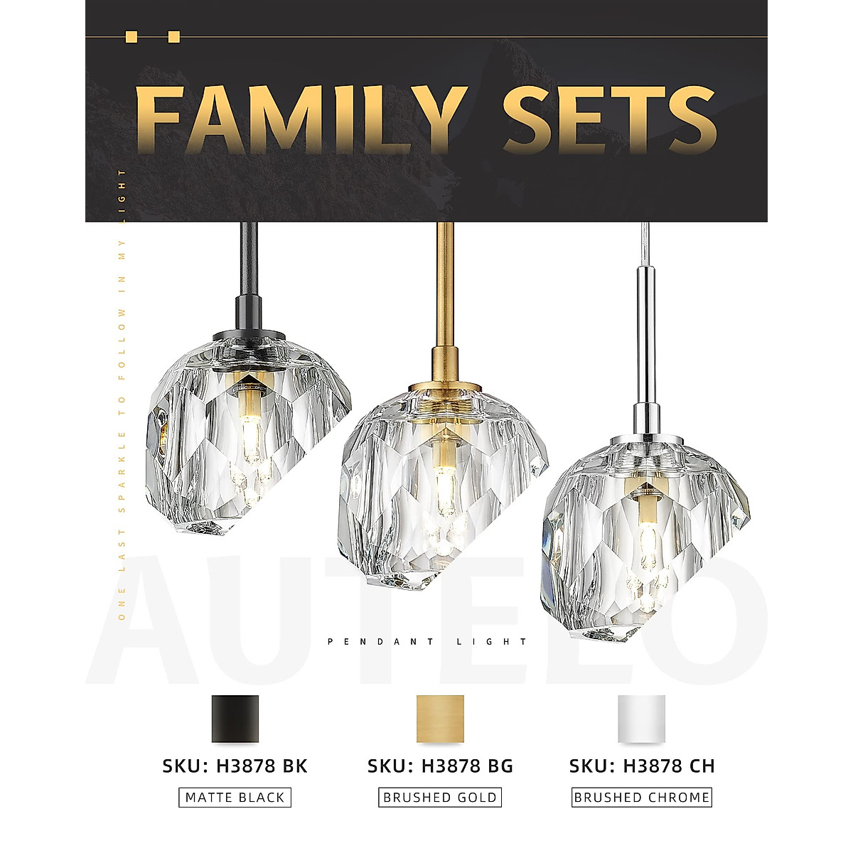AUTELO Gold Pendant Light Fixtures - Crystal Modern Pendant Lights in Brushed Gold Metal Finish, Pendant Lights Kitchen Island for Dining Room, Bedroom, Hallway, H3878 BG