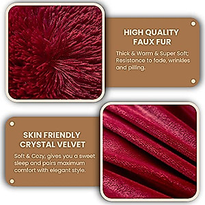 MEGO Luxury Shaggy Faux Fur Duvet Cover Set, Ultra Soft 3 PCS Fluffy Comforter Cover, Fuzzy Bedding Set King Size Quilt Cover(1 Plush Furry Duvet Cover + 2 Pillowcases), Zipper Closure(King, Red)