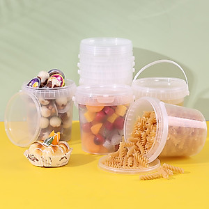 Cinkyou 20 Packs Clear Plastic Ice Cream Buckets with Lids and Handles, 27 Oz Reusable Food Take out Pail, Freezer Storage Containers with Lids