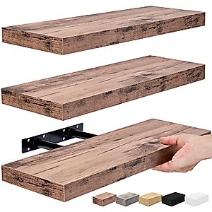 Sorbus Floating Shelves for Wall, Bathroom Shelves Wall Mounted for Kitchen, Bedroom, Bathroom Storage Over Toilet, Hanging Book Shelf for Wall Home Decor Living Room (Mahogany, 3 Pack)
