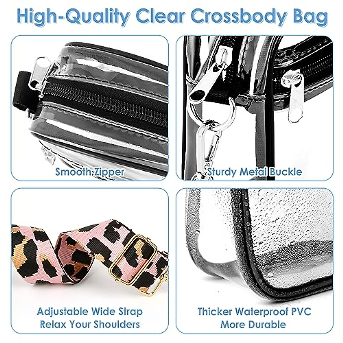 ROADPLUM Clear Bag Stadium Approved, Waterproof Clear Purse Bag, Crossbody Bag for Concerts, Sports Events, Festivals Women Men