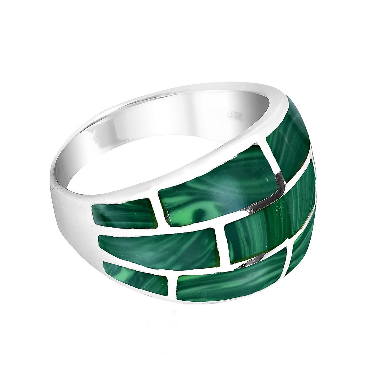 AeraVida Modern Brick Blocks of Green Malachite Inlay .925 Sterling Silver Ring (9)