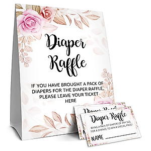 Diaper Raffle Tickets and Sign Baby Shower Games, Decorations, Party Favors For Baby Showers – 1 Sign, 50 Cards per Pack(DIAPER-B006)