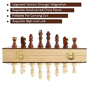 Hnoerin Chess Board, Chess Sets for Adults, Magnetic Chess Set Wooden Travel Chess Set for Kids, Folding Chess Board Set with Crafted Chess Pieces Includes Extra Queens, Great Gifts for Friends