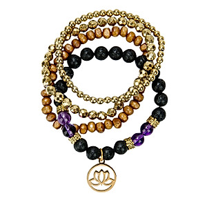 SPUNKYsoul Lotus New Beginnings Bracelet Hematite Amethyst and Lava for healing Stack Bracelet Set Collection