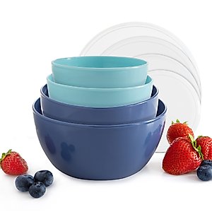 COOK WITH COLOR Plastic Prep Bowls - Mini Bowls with Lids, 8 Piece Nesting Bowls Set includes 4 Prep Bowls and 4 Lids (Ombre Blue)