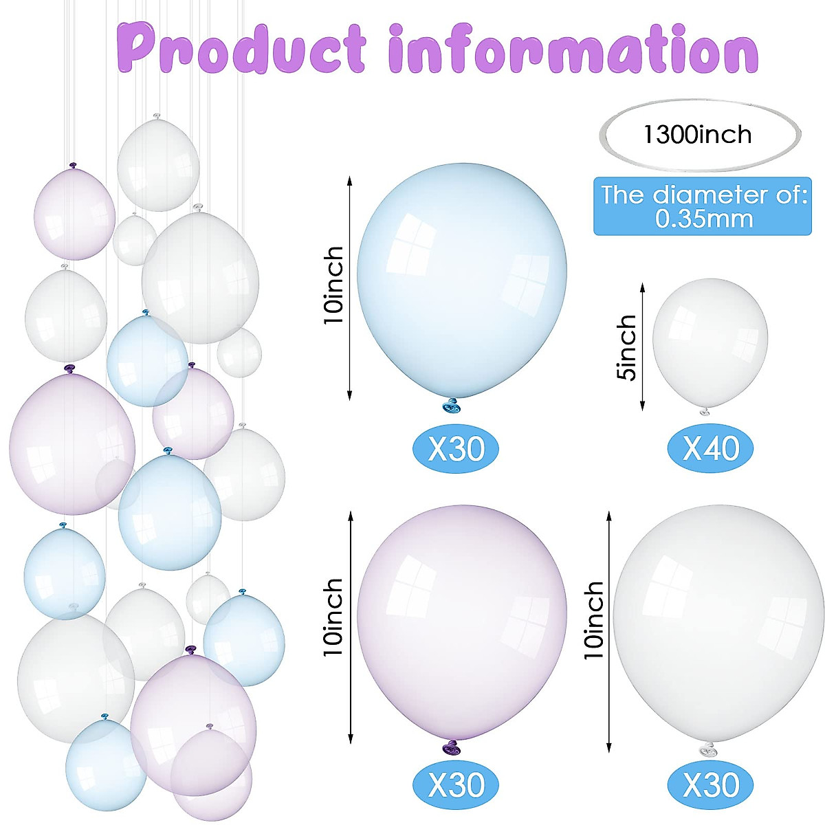 130 Pcs Transparent Balloons Clear Blue Purple Balloons Under The Sea Party Decorations Clear Bubble Mermaid Party Decoration Balloon for Birthday Party Wedding Supplies (10 Inch, 5 Inch)
