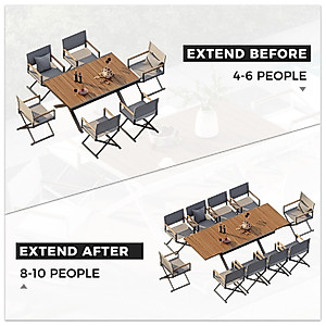 Grand patio 7-Piece Outdoor Dining Set, 6 Extra-Wide Foldable Chairs & 1 Extendable Table, UV-Resistant Mesh Patio Furniture Set, Wood Grain Tabletop for Garden, Yard and Terrace, Black