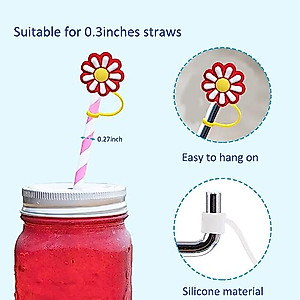 BUKBUVLO Straw Cover Cap Set of 8, Flower Reusable Silicone Straw Topper Compatible with Stanley 30 oz 40 oz Tumbler, 7-8mm Straw Top Covers for Wate Cups Accessories (Color D-8pcs)