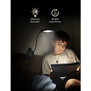 TROND Clamp Desk Lamp, Eye-Care Desk Light with USB Charging Port, 5 Color Modes 5 Level Brightness, 30-Minute Auto Timer Flexible Gooseneck Task Lamp for Sewing Reading Drawing Crafting, 11W, Black