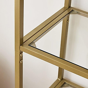 5-Tier Open Bookshelf, 72,2" Industrial Arched Bookcase Storage Shelves with Metal Frame, Freestanding Display Rack Tall Shelving Unit for Office, Bedroom, Living Room (Gold)