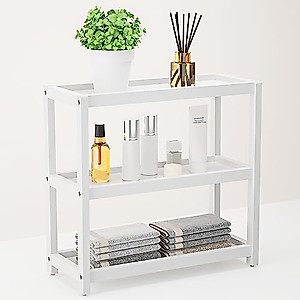 Bathroom Countertop Organizer - 3 Tier Bamboo Storage Shelf for Makeup, Skincare, Spices, Seasonings - Bathroom Vanity Accessories - Wall Mounted Floating Shelves - Over Toilet Shelving, Simply White